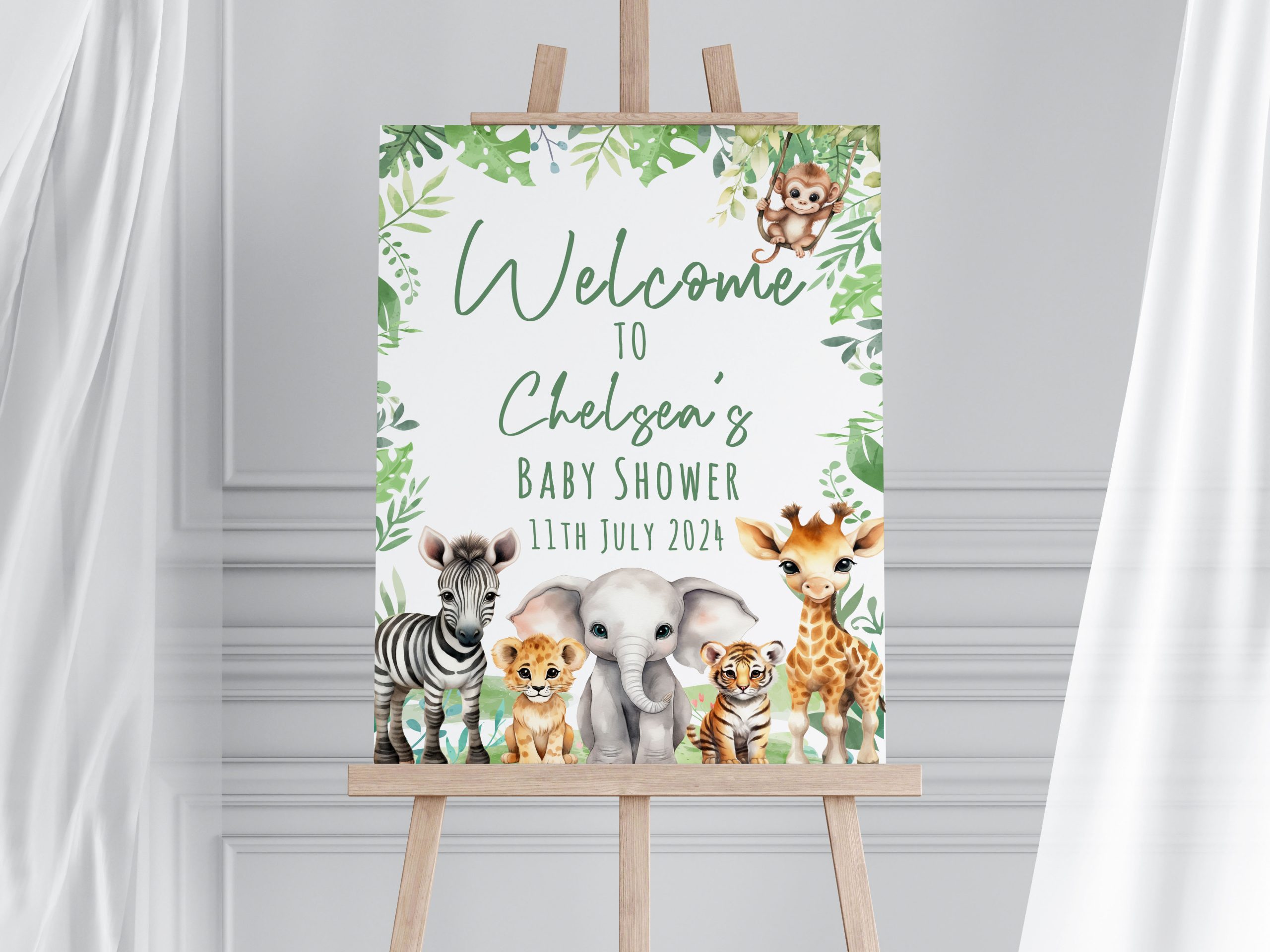 Safari Animal Baby Shower Welcome Board - Portrait - Acrylico